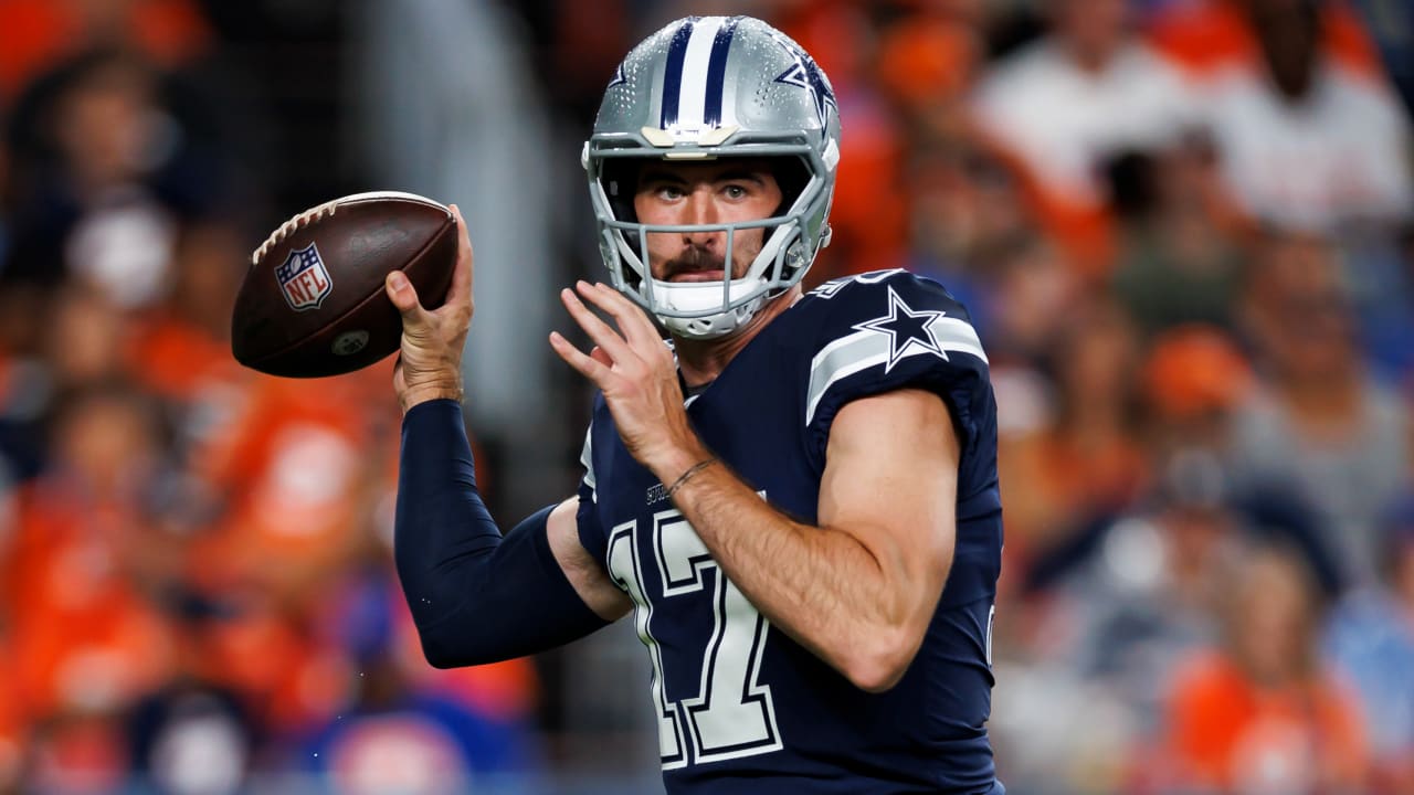 Dallas Cowboys quarterback Ben DiNucci shifts in the pocket before ...