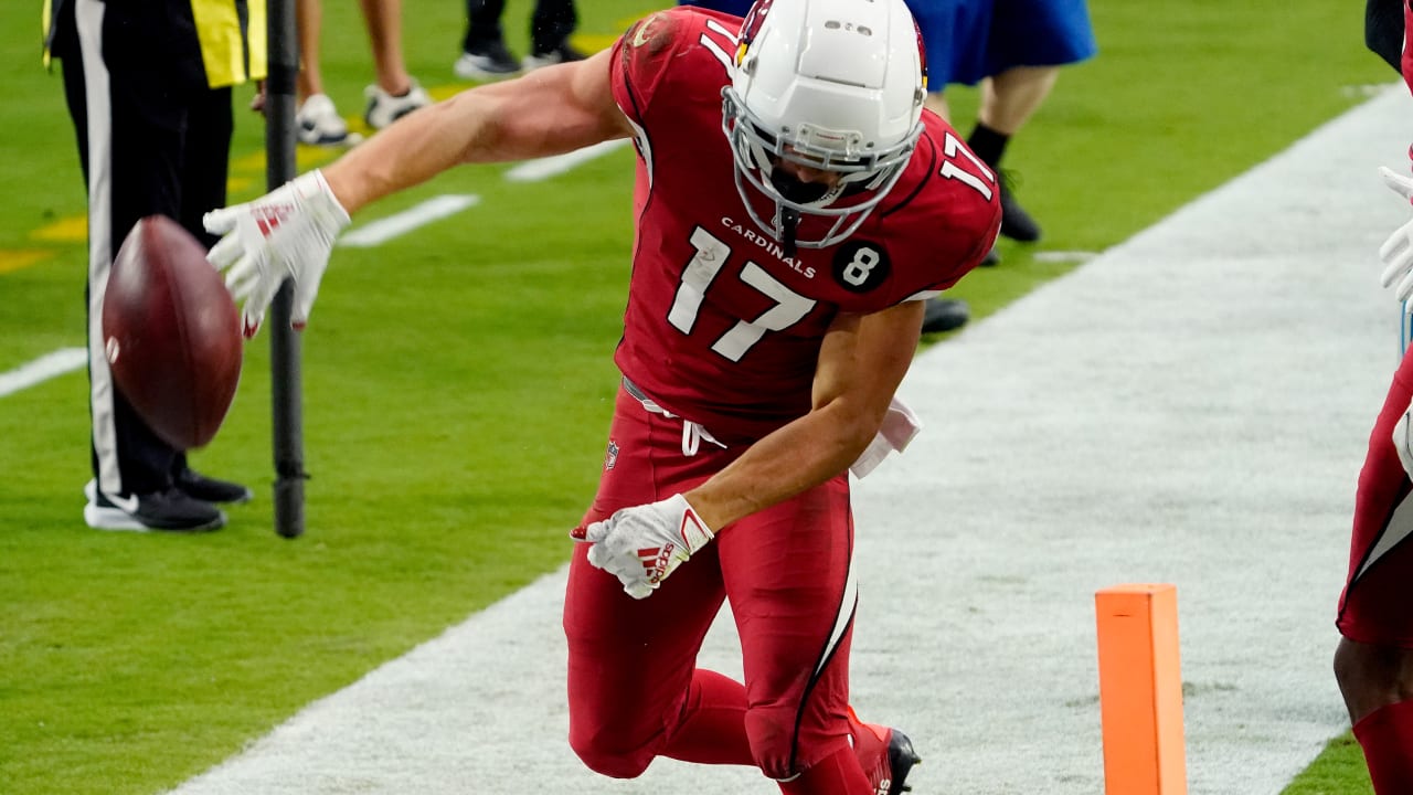Arizona Cardinals wide receiver Andy Isabella spikes the ball after a ...