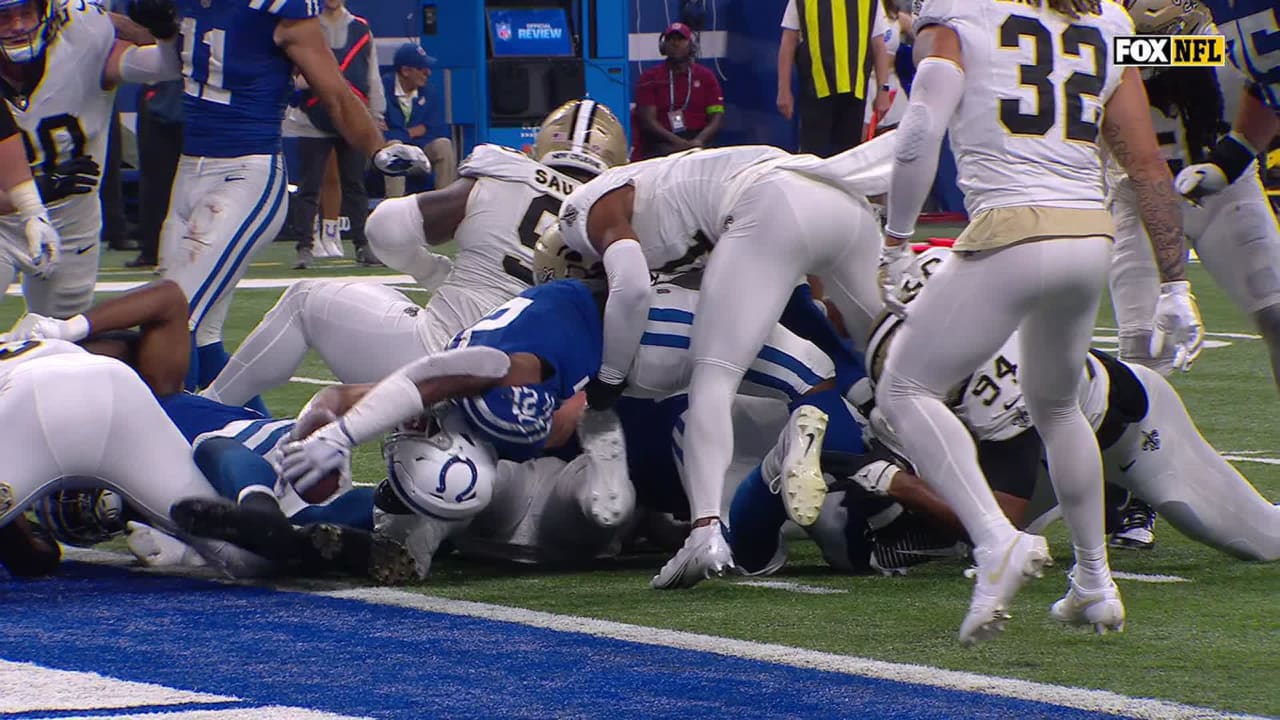 Indianapolis Colts running back Zack Moss goes over the top for TD ...