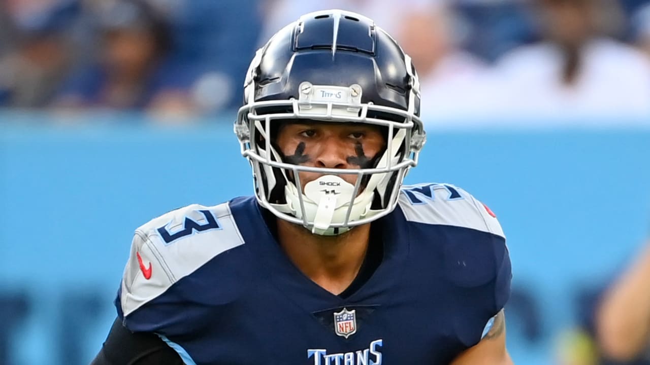 Tennessee Titans cornerback Caleb Farley secures a third-down pass ...