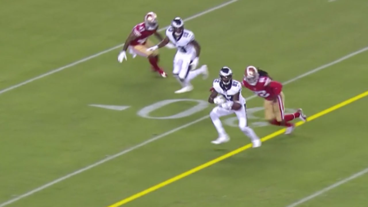 Philadelphia Eagles wide receiver John Hightower dives to convert for ...