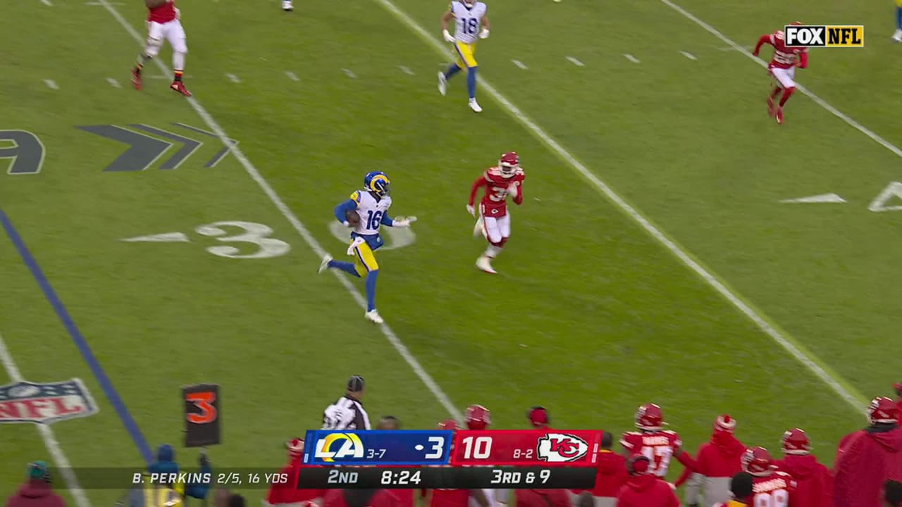 Los Angeles Rams quarterback Bryce Perkins sees daylight for a 10-yard ...