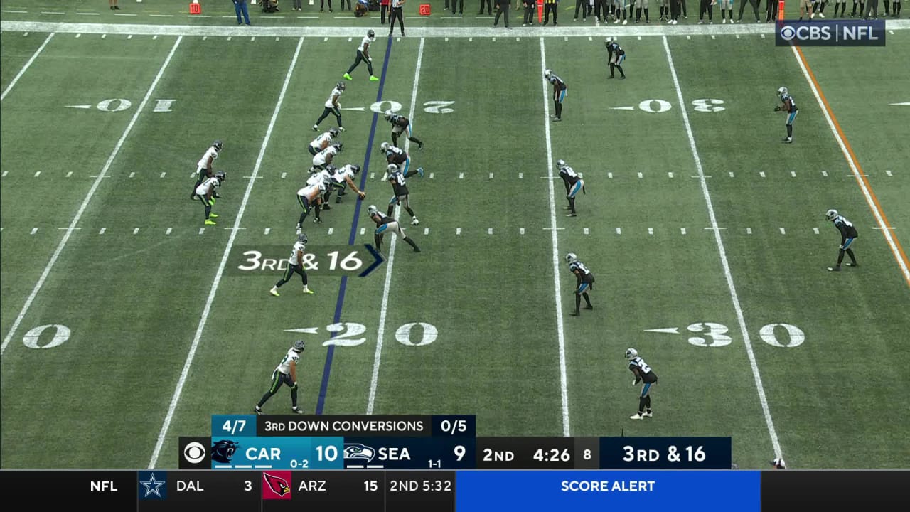 Carolina Panthers linebacker Deion Jones reads Seattle Seahawks ...