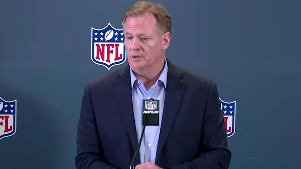 NFL Commissioner Roger Goodell addresses media at Spring League Meeting
