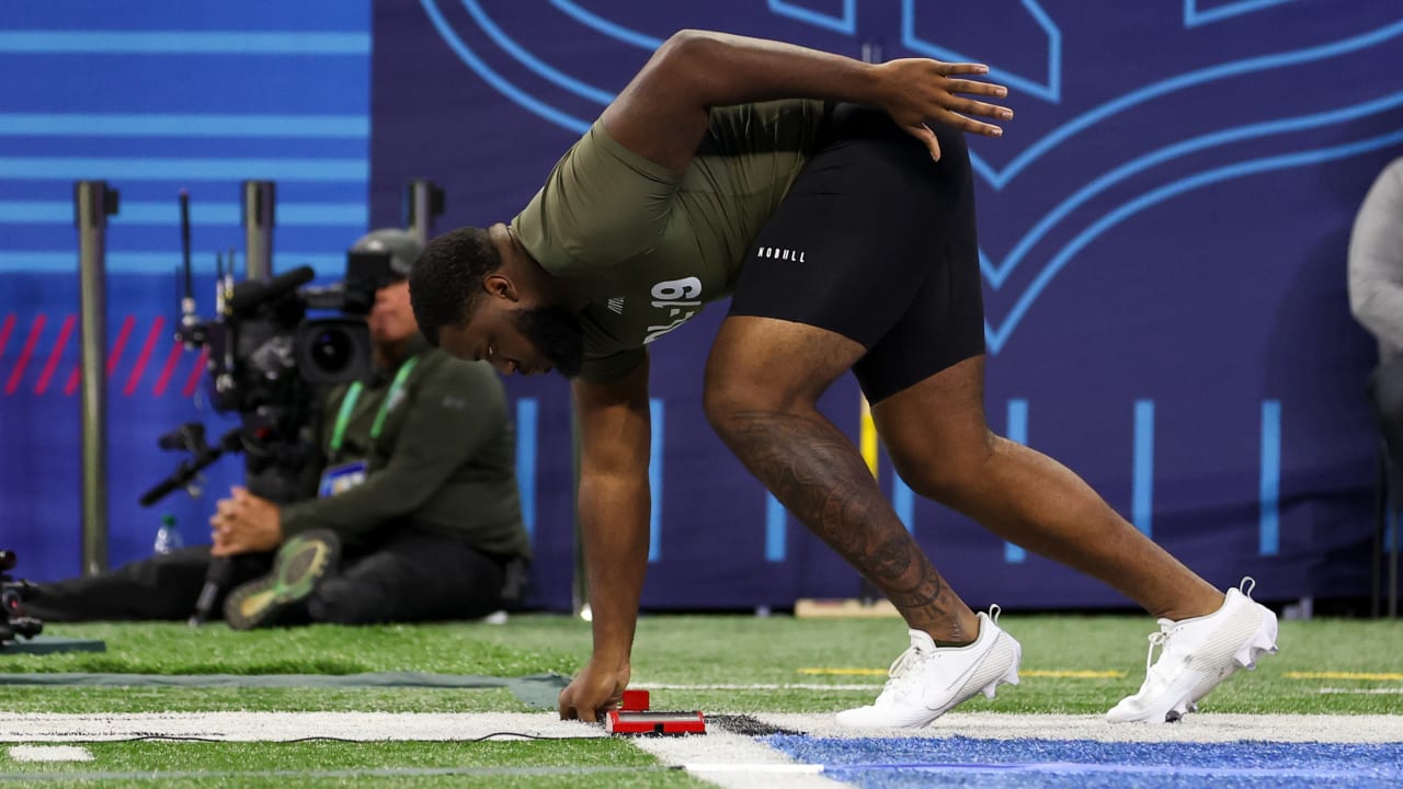 Defensive tackle Cameron Young runs the 40-yard dash at the 2023 NFL ...