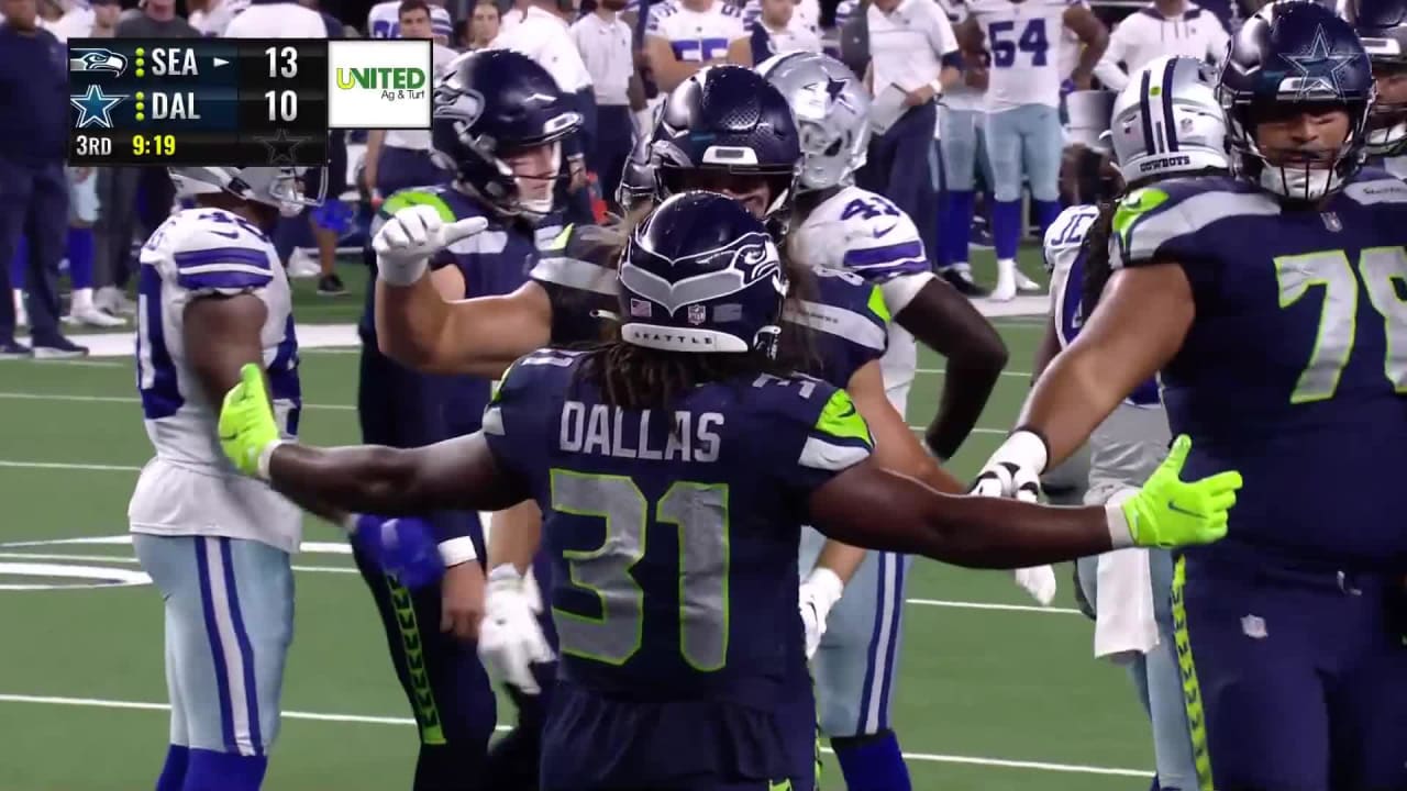 Seattle Seahawks running back DeeJay Dallas fights through contact on ...