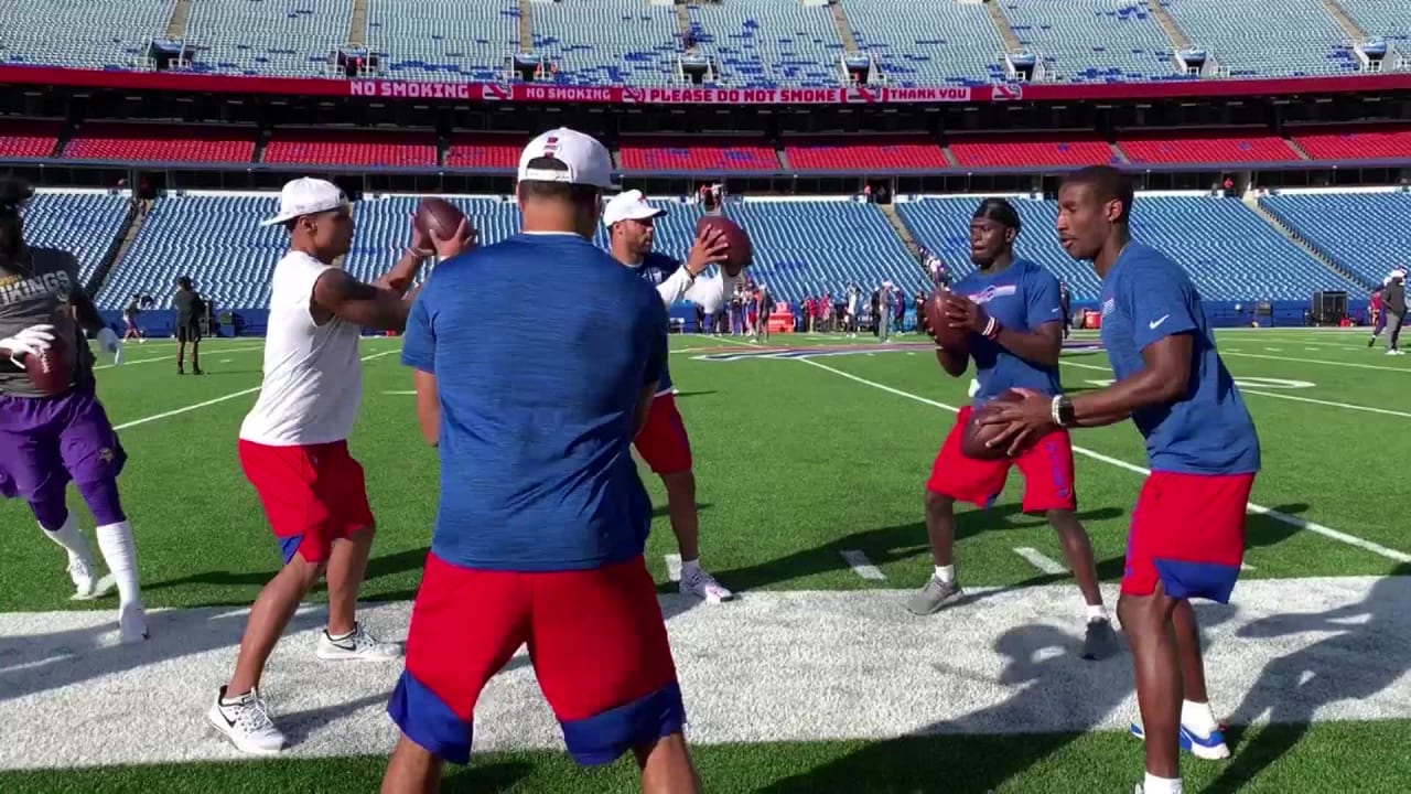 Bills players play hot potato to warm up