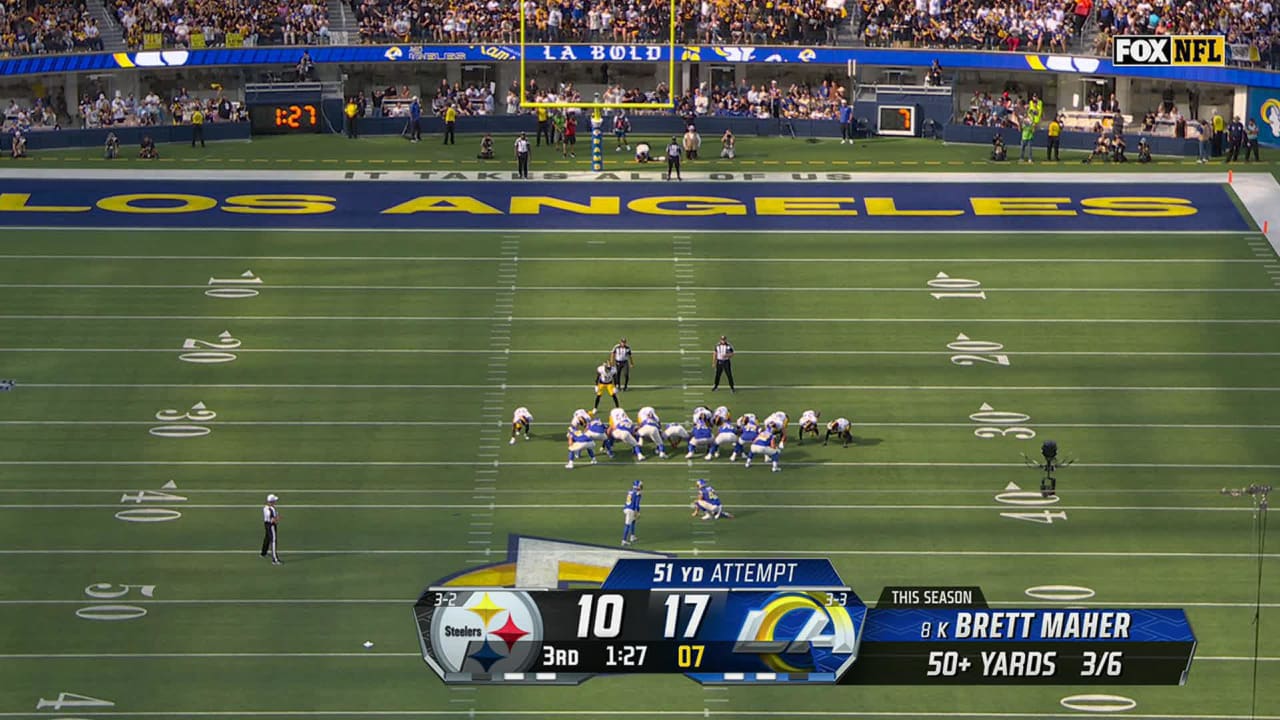 Los Angeles Rams kicker Brett Maher's 51-yard field goal ends up way ...
