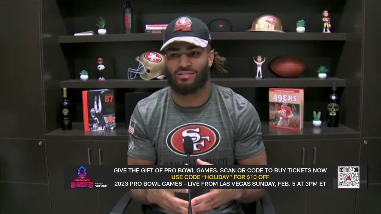 San Francisco 49ers linebacker Fred Warner talks to NFL Legends Ray ...