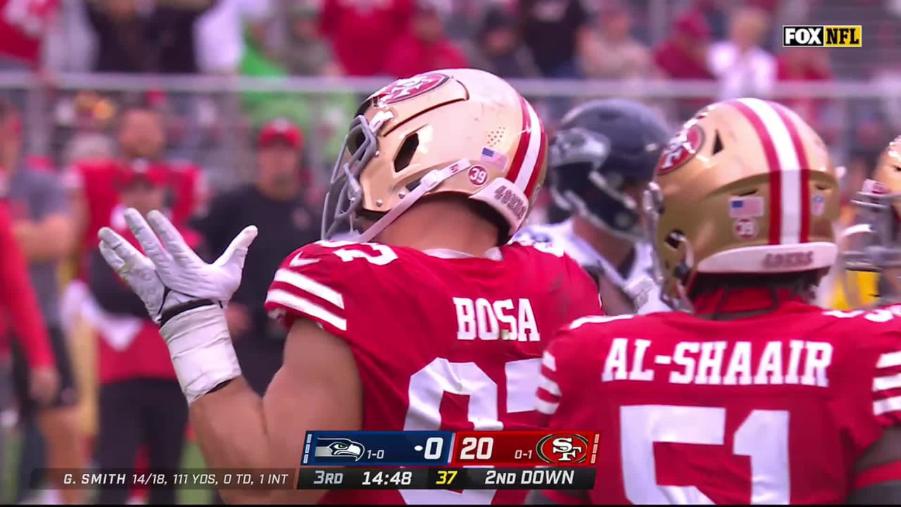 San Francisco 49ers defensive end Nick Bosa engulfs Seattle Seahawks ...