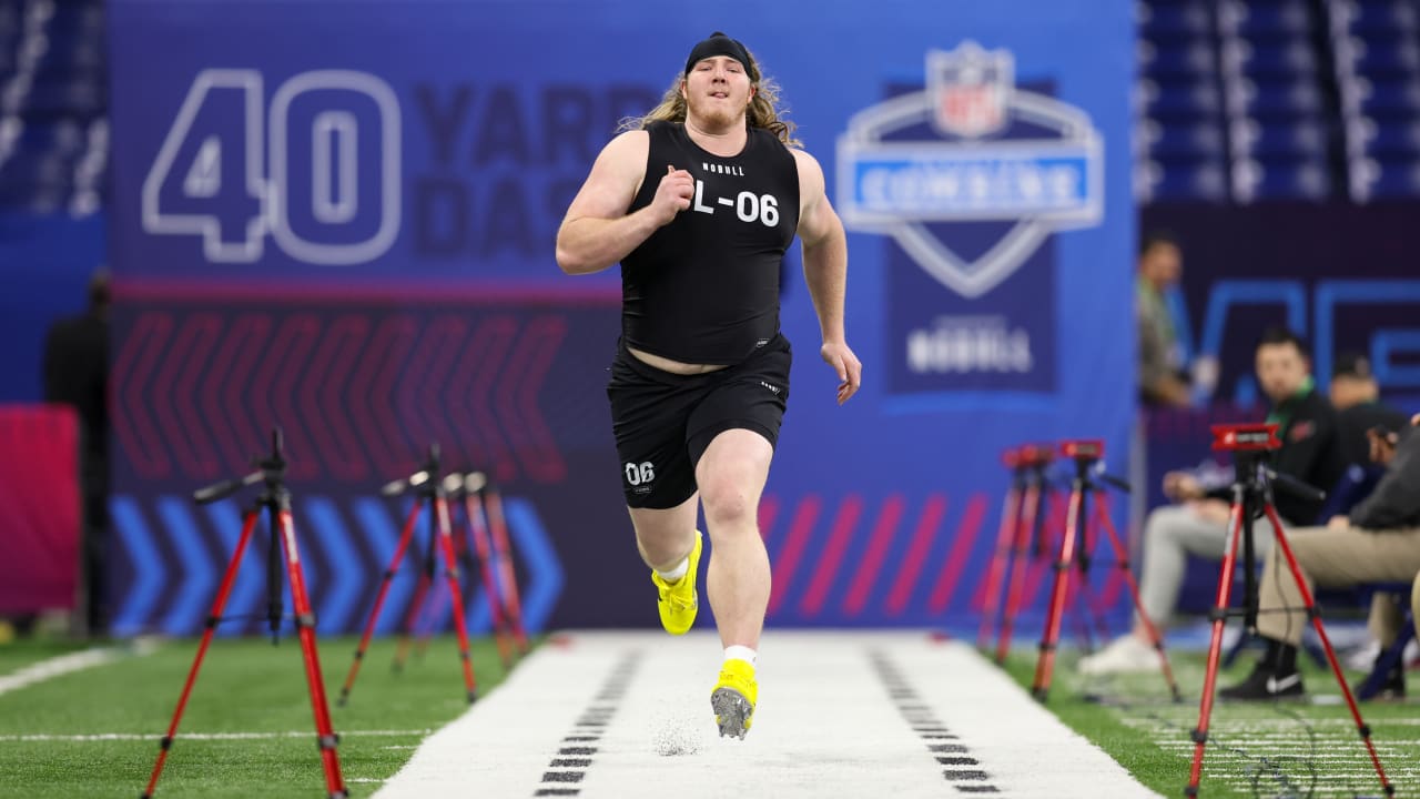 Offensive guard TJ Bass runs official 5.48-second 40-yard dash at 2023 ...