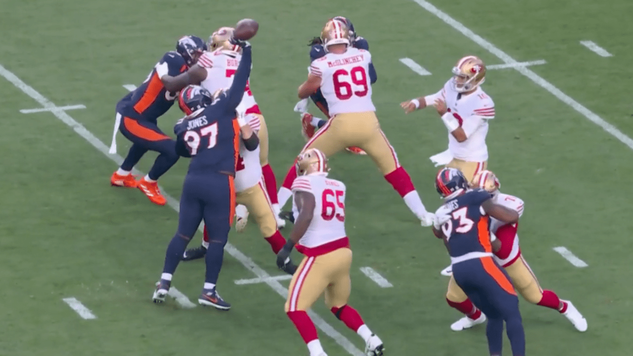 Denver Broncos defensive lineman D.J. Jones bats down San Francisco ...