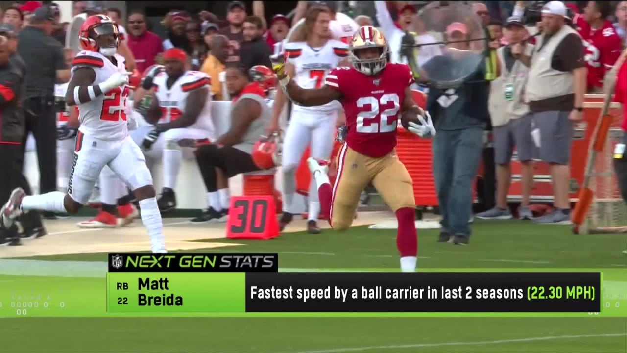 Next Gen Stats: San Francisco 49ers running back Matt Breida's 22.3 mph ...
