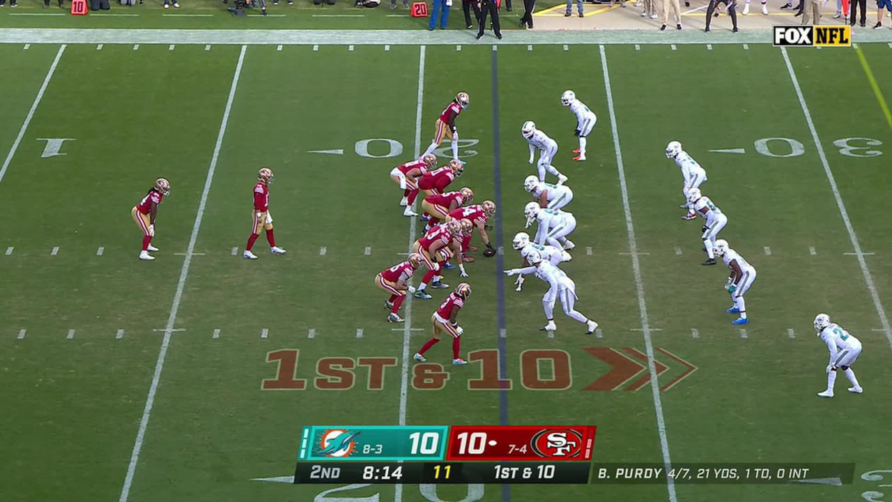 San Francisco 49ers quarterback Brock Purdy works pocket before 14-yard ...