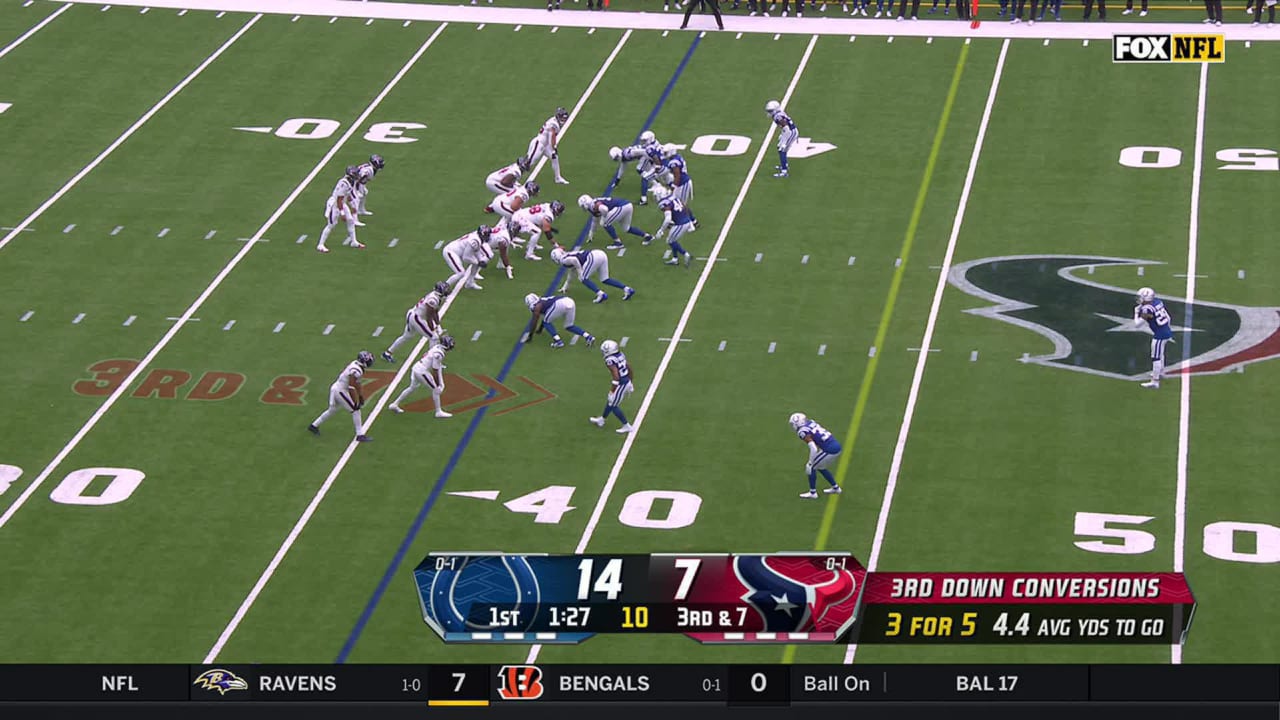 Indianapolis Colts linebacker E.J. Speed matches his last name on one ...