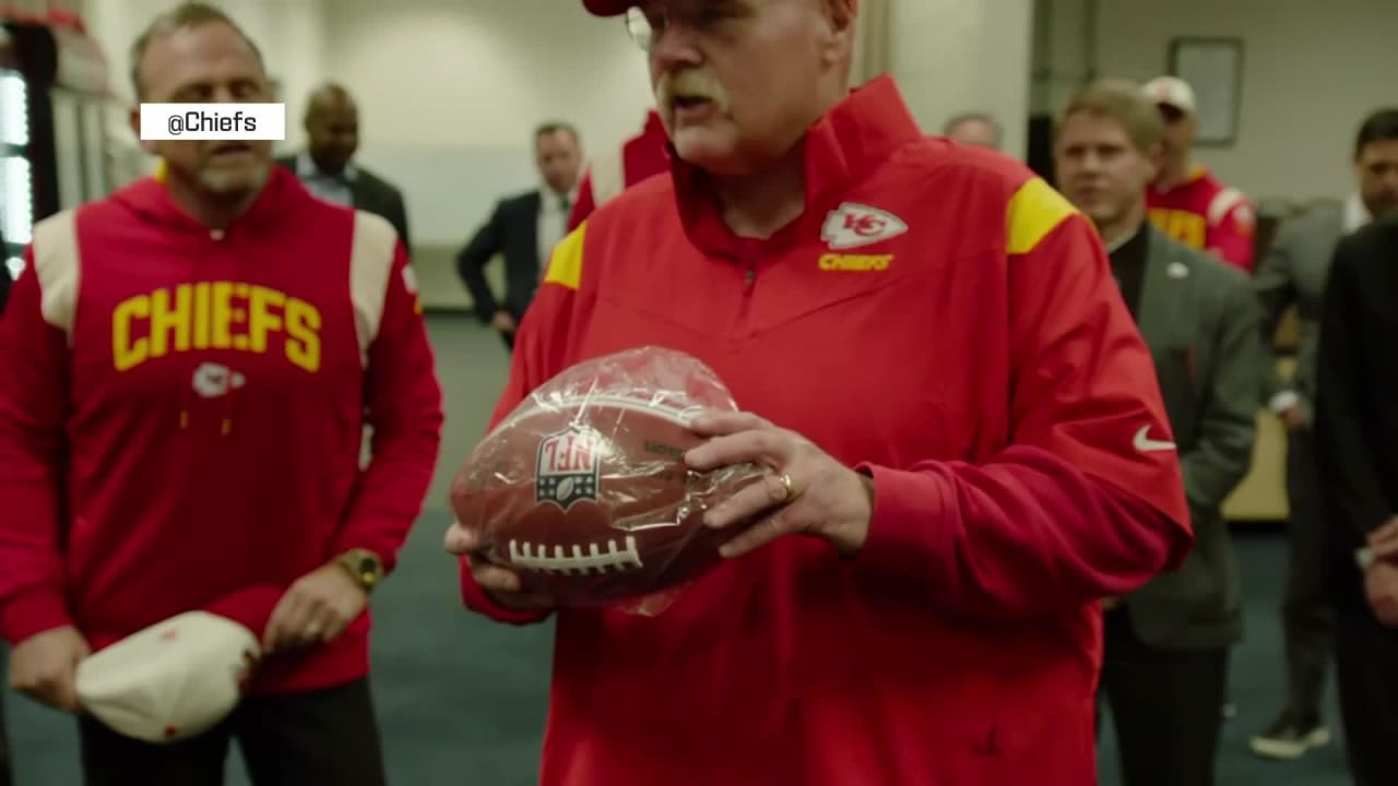 Head coach Andy Reid gives game ball to Kansas City Chiefs Chairman and ...