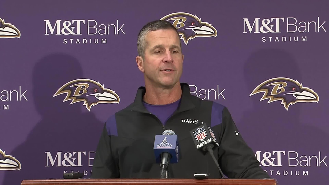 Baltimore Ravens head coach John Harbaugh, QB Lamar Jackson react to ...