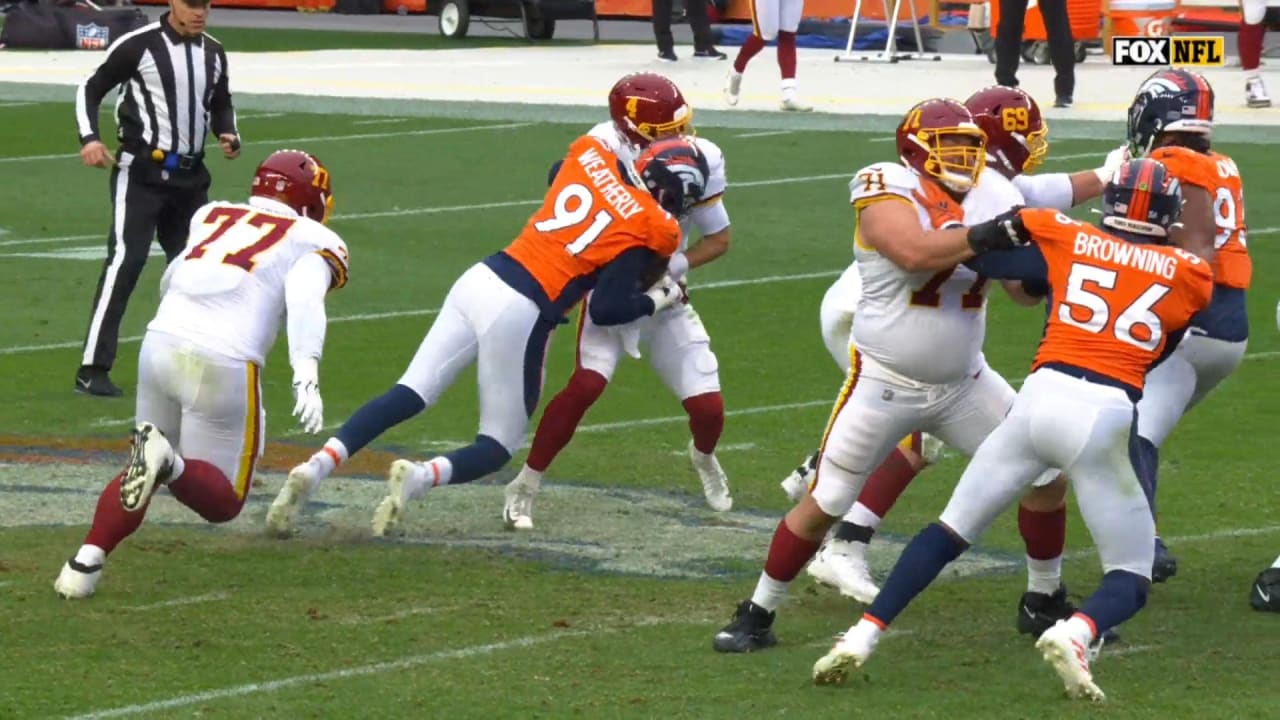 Denver Broncos defensive end Stephen Weatherly explodes into Washington ...