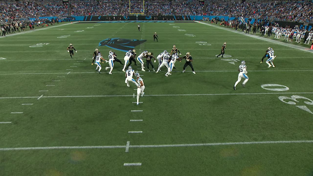 Carolina Panthers Adam Thielen seals edge for Miles Sanders' 13-yard ...