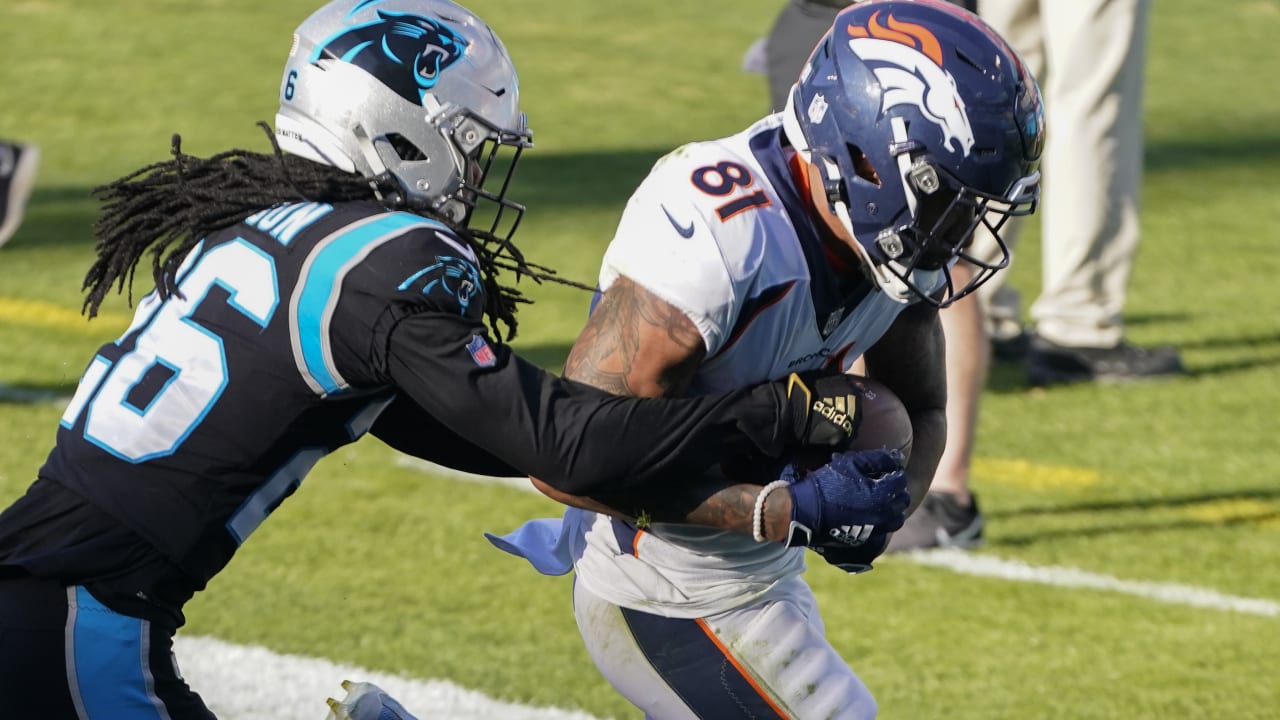 Denver Broncos wide receiver Tim Patrick flies across formation for ...