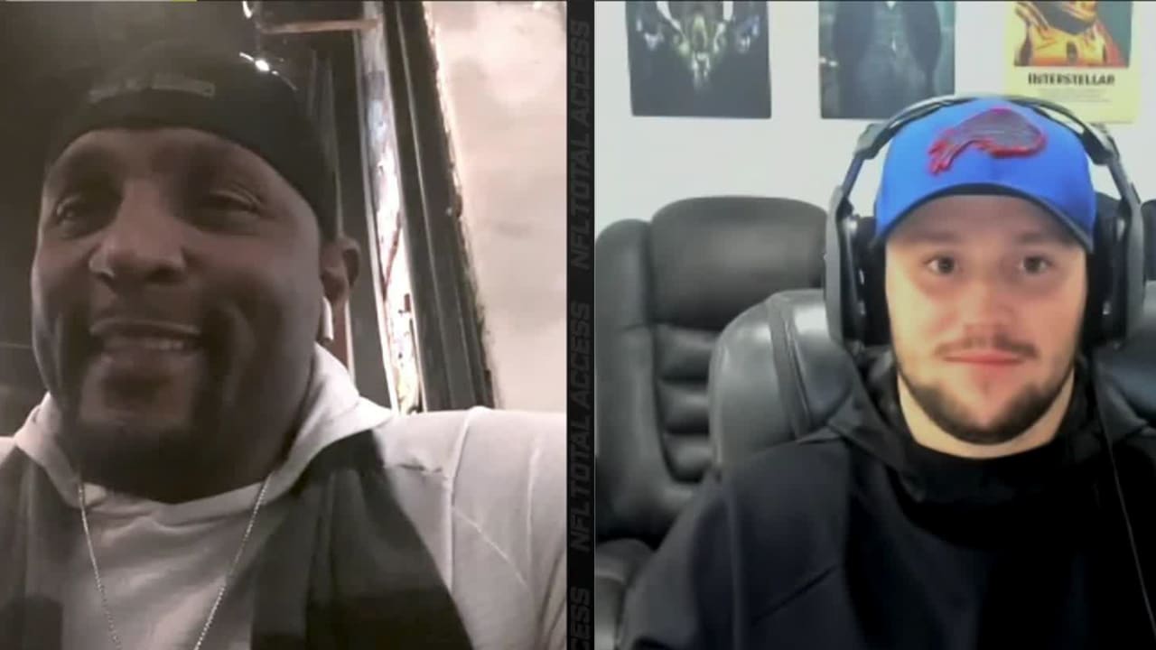 Buffalo Bills quarterback Josh Allen talks with former player Ray Lewis ...