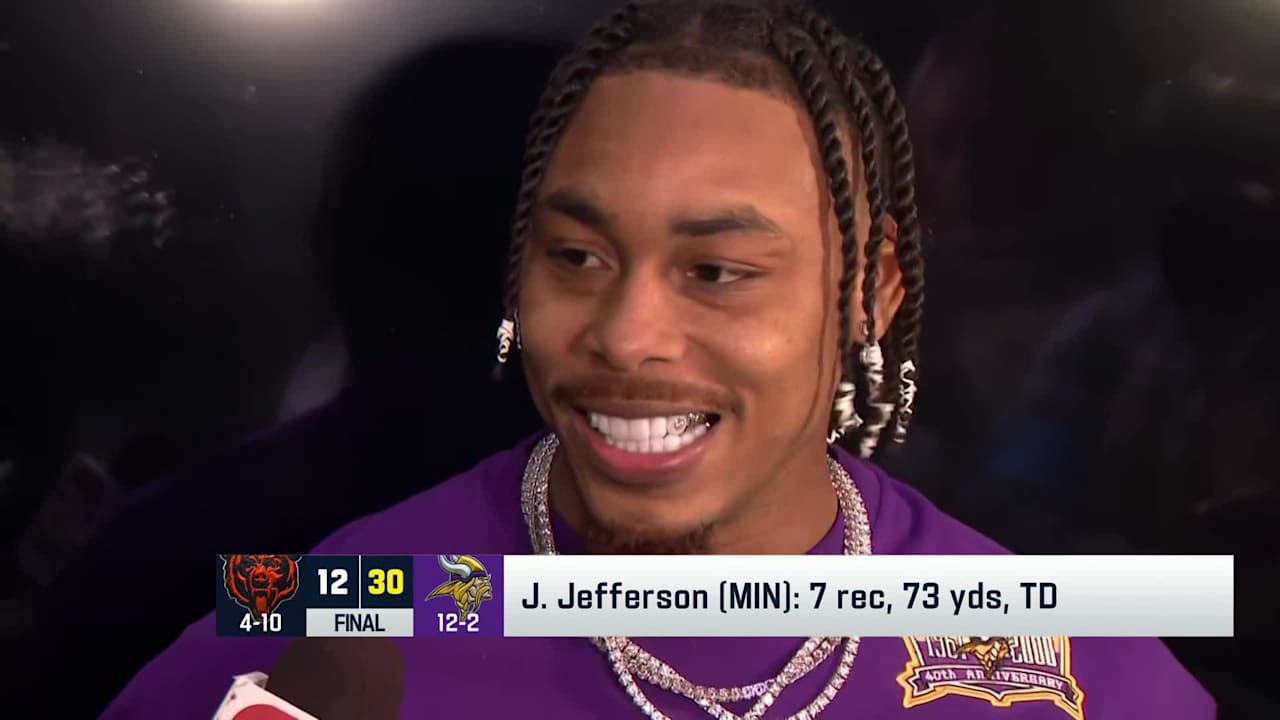 Minnesota Vikings wide receiver Justin Jefferson speaks on former Viking and Hall of Fame wide ...