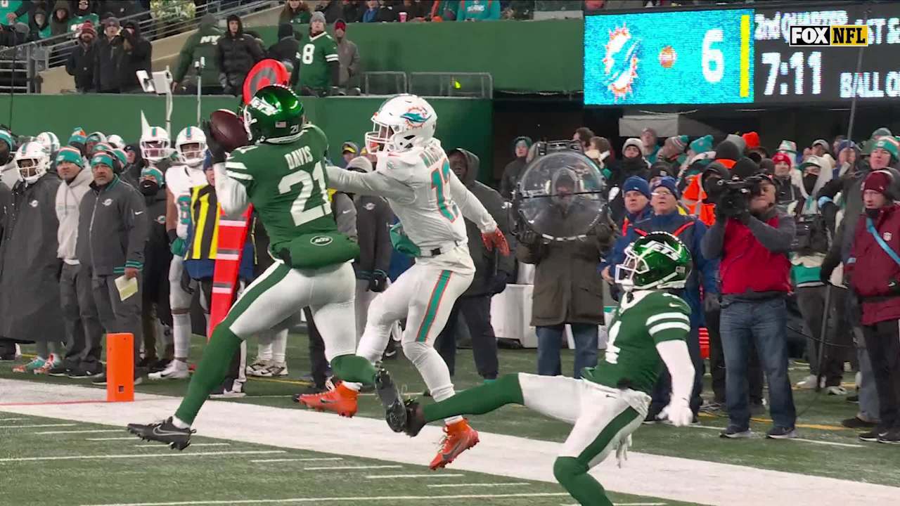 New York Jets safety Ashtyn Davis snags an INT on Miami Dolphins ...