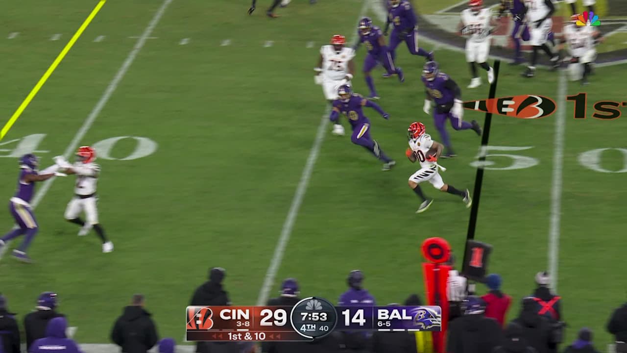 Cincinnati Bengals running back Chase Brown sprints free for 18-yard run