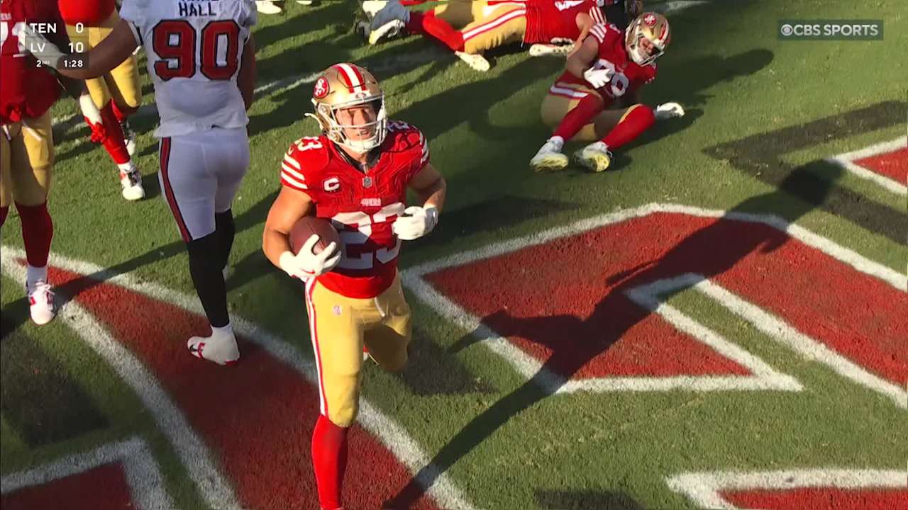 San Francisco 49ers running back Christian McCaffrey rumbles into end ...