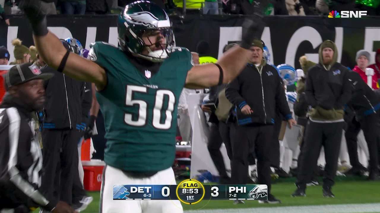 Philadelphia Eagles linebacker Jaelan Phillips notches his first sack as an Eagle with a ...