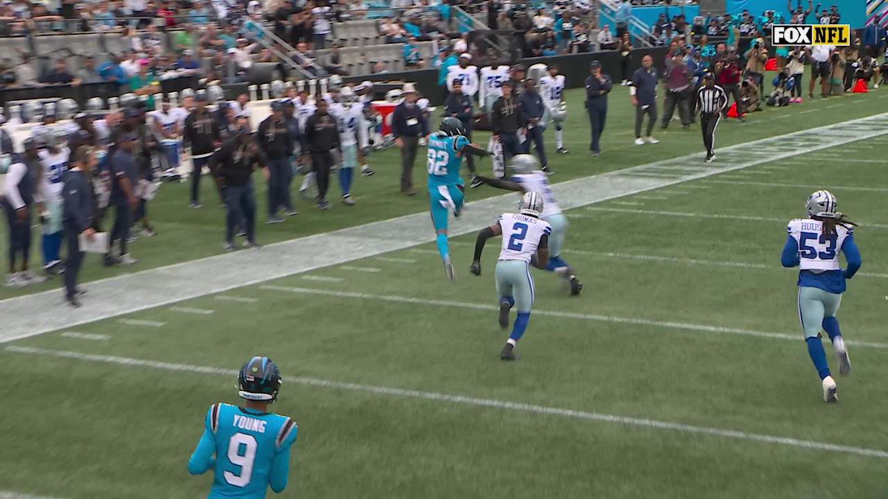 Carolina Panthers tight end Tommy Tremble's ambitious hurdle caps off tight end's 16-yard pickup ...