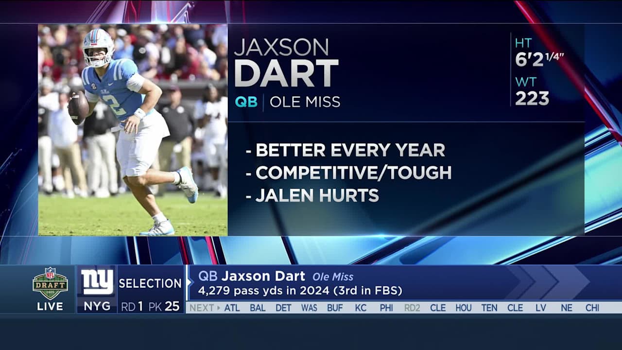 New York Giants select quarterback Jaxson Dart with No. 25 pick in 2025 ...