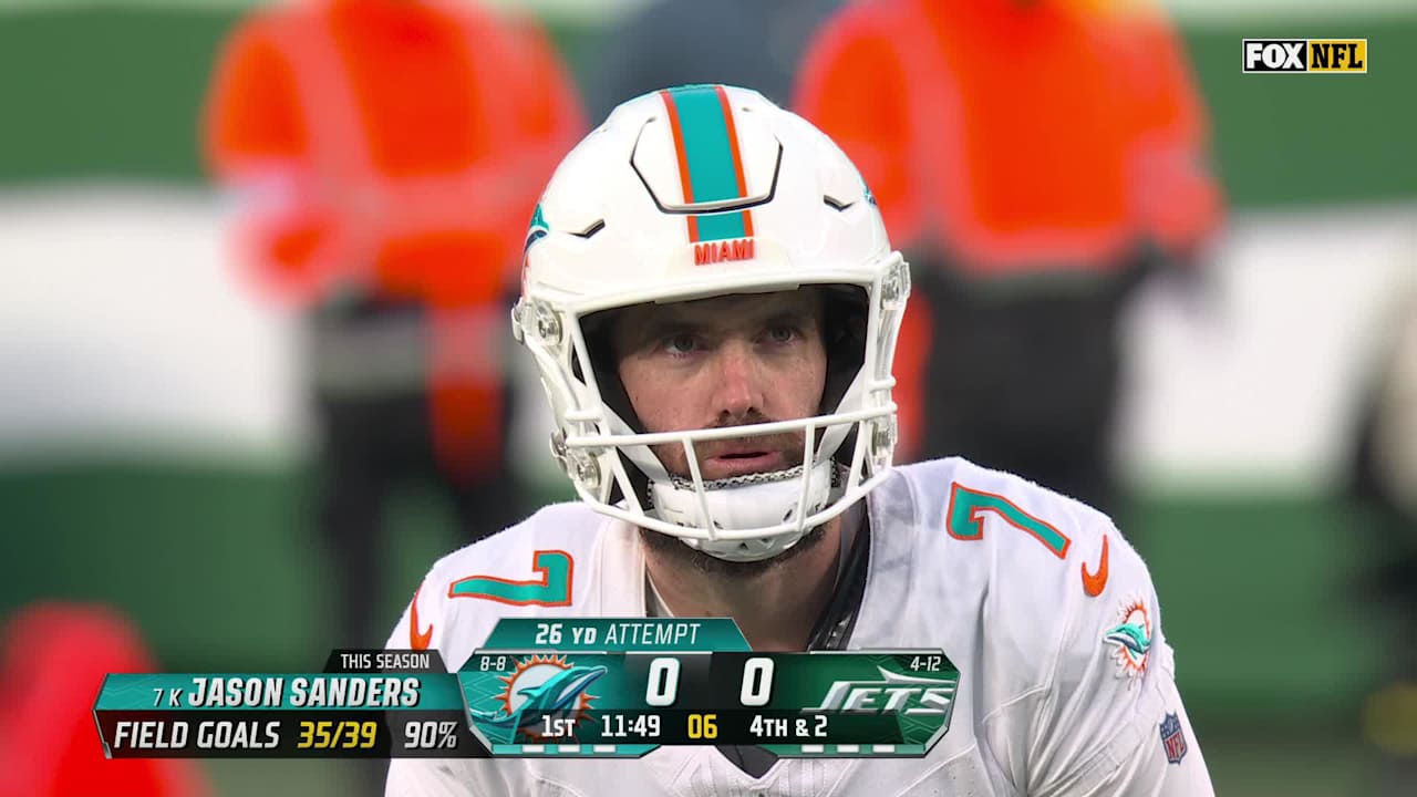 Miami Dolphins kicker Jason Sanders' 26th-straight successful field goal opens scoring in Fins-Jets