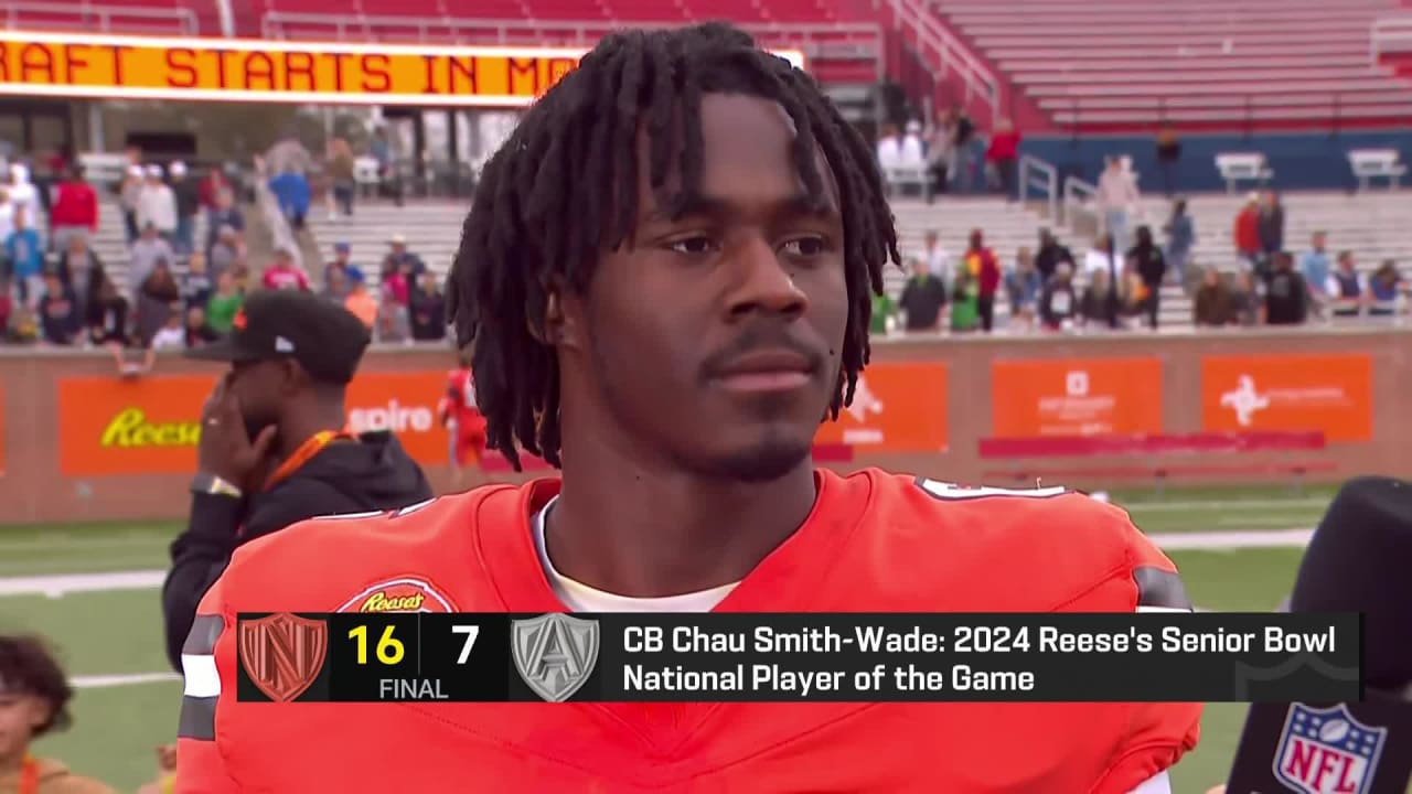 Washington State cornerback Chanu Smith-Wade talks to Tom Pelissero after 2-INT Senior Bowl ...