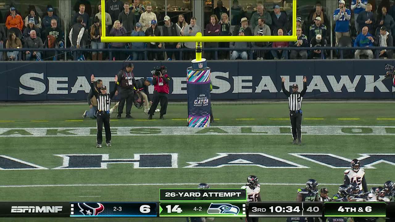 Seattle Seahawks kicker Jason Myers slices a 26-yard field goal that ...