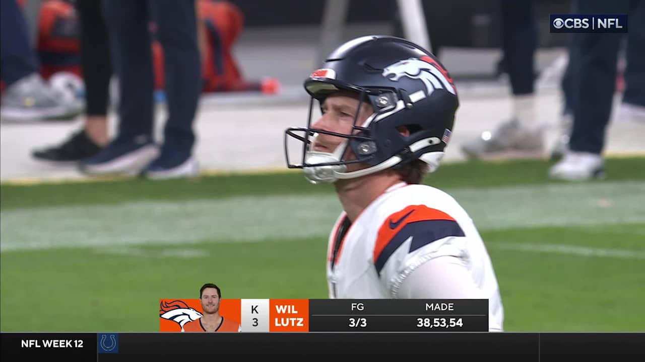 Denver Broncos kicker Wil Lutz's fourth made field goal of day is 45 ...
