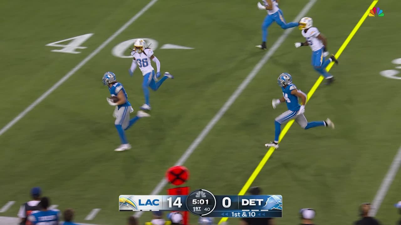 Detroit Lions rookie wide receiver Isaac TeSlaa gains 46 yards via back ...