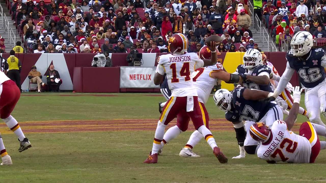Washington Commanders quarterback Josh Johnson's 16-yard dart to Josh ...