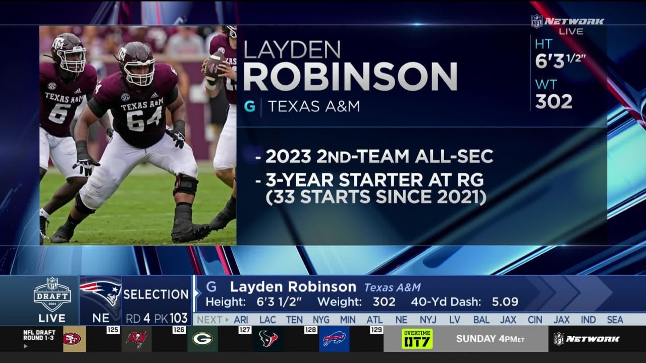 New England Patriots select offensive guard Layden Robinson with No ...
