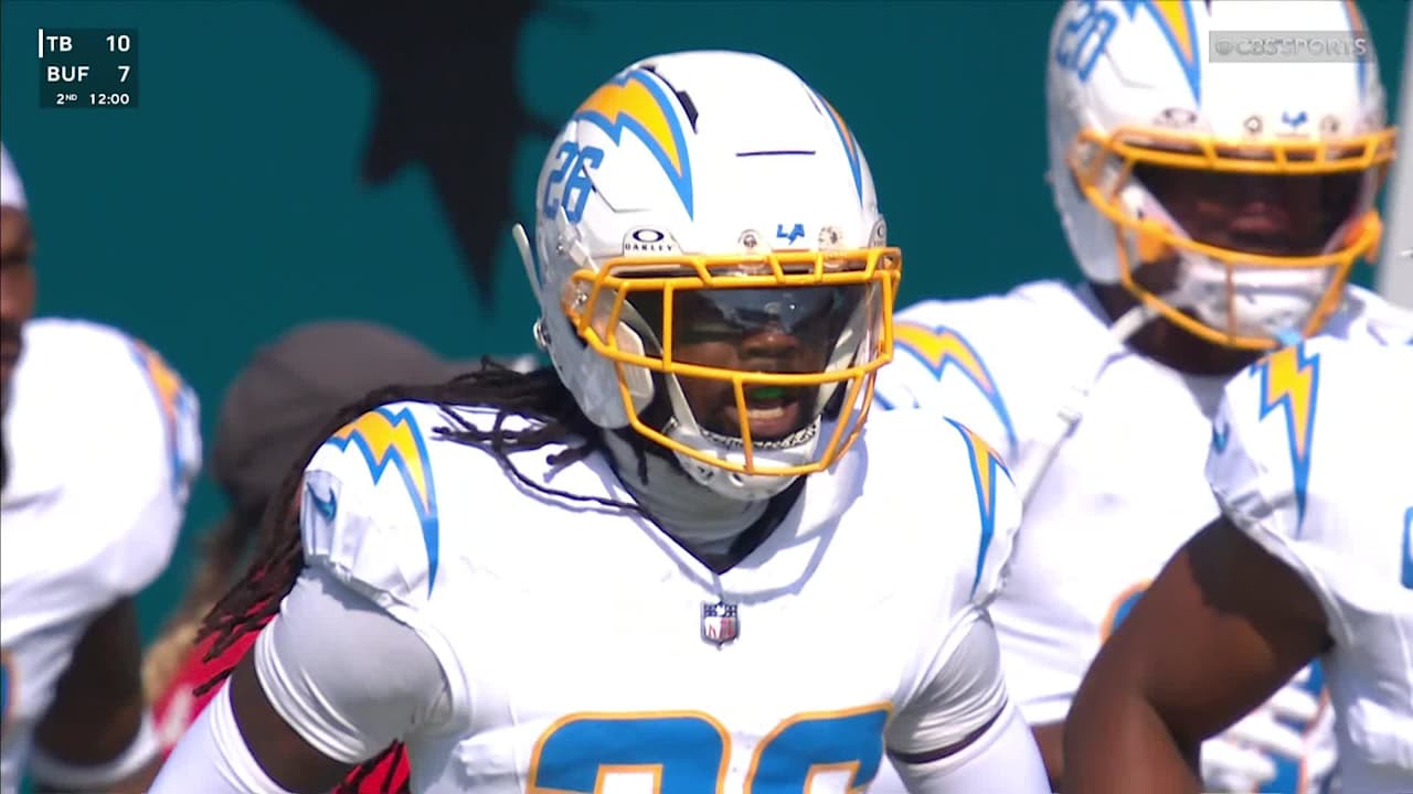 Los Angeles Chargers cornerback Donte Jackson grabs INT off Jaguars quarterback Trevor Lawrence ...