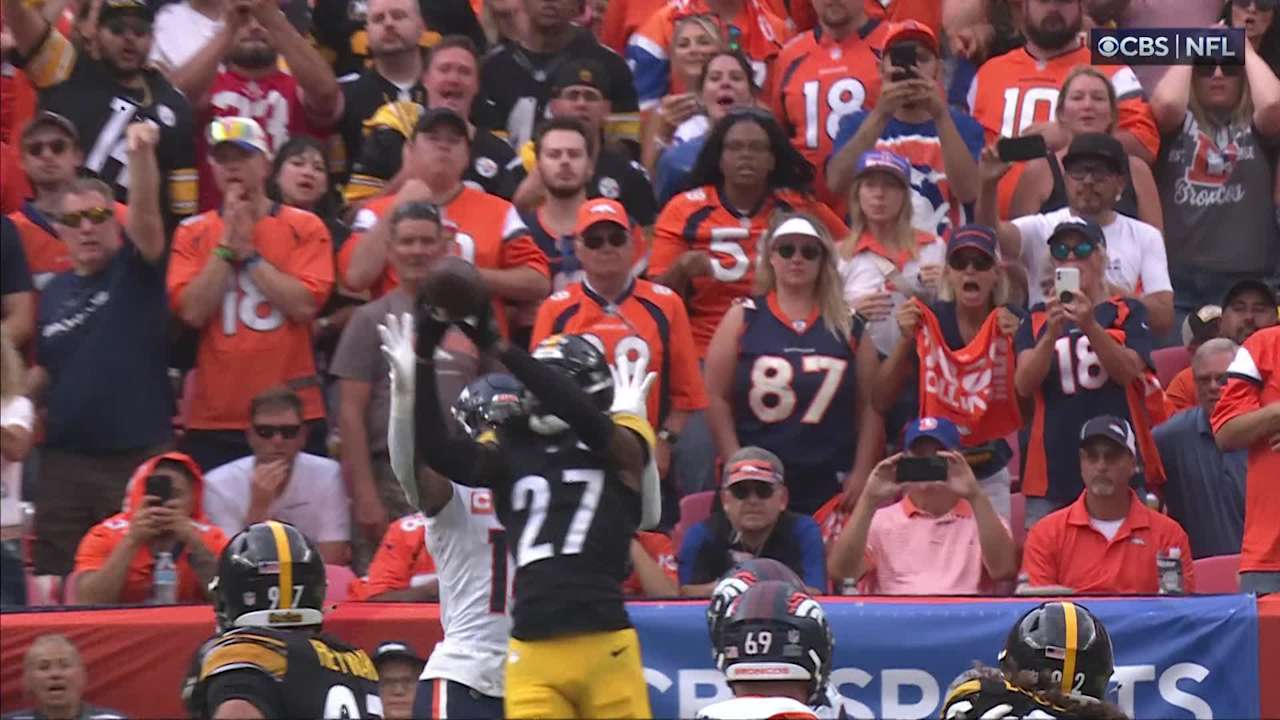 Pittsburgh Steelers cornerback Cory Trice jumps Denver Broncos Bo Nix's ...