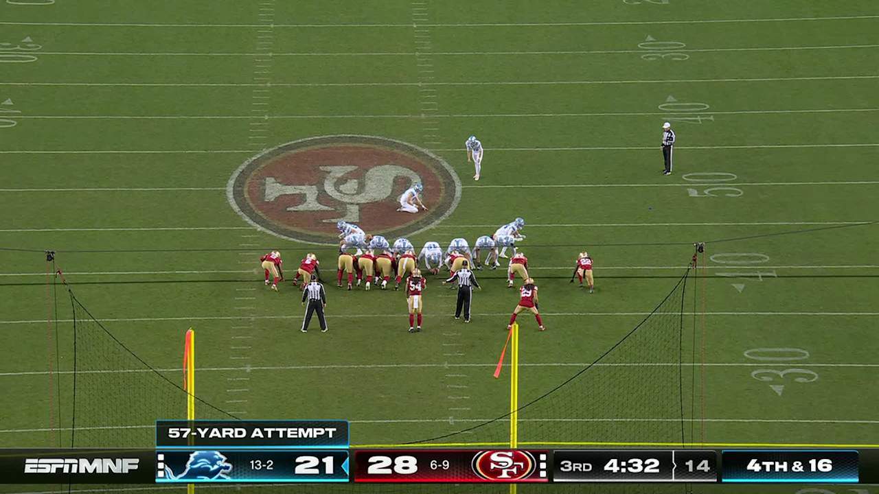 Detroit Lions kicker Jake Bates drills 57-yard field goal vs. San ...