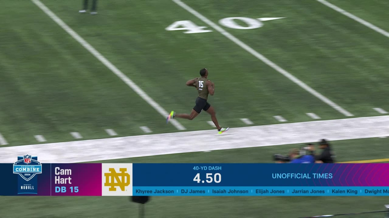 Cornerback Cam Hart runs official 4.50-second 40-yard dash at 2024 NFL ...