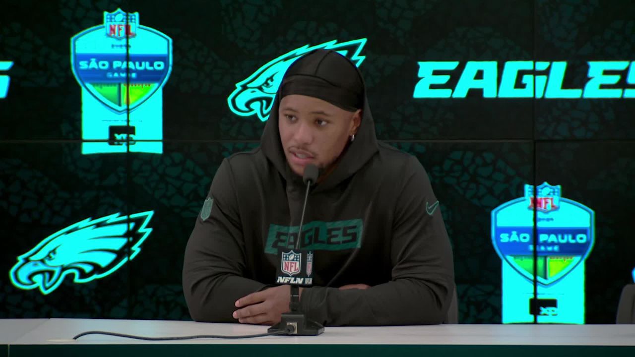 Philadelphia Eagles running back Saquon Barkley praises Eagles' OL ...