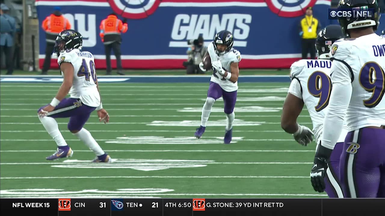 Baltimore Ravens' defensive back Ar'Darius Washington's interception of ...