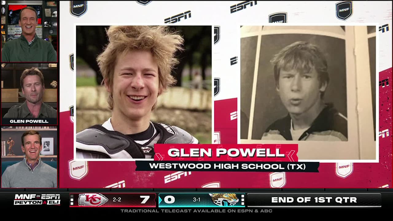 Actor Glen Powell joins the 'ManningCast" of 'MNF with peyton and Eli'