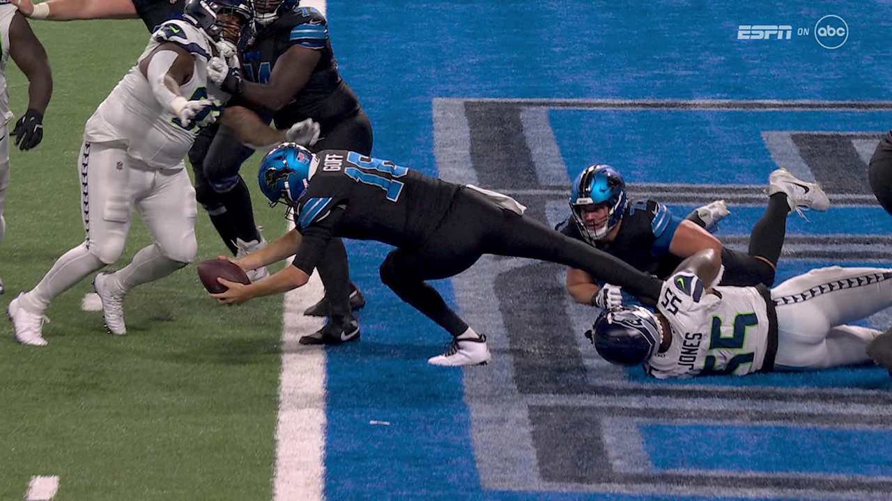 Seattle Seahawks' defense sack on Detroit Lions quarterback Jared Goff ...