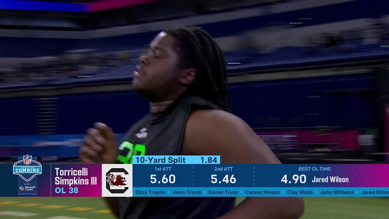 Offensive guard Torricelli Simpkins III runs official 5.45-second 40 ...