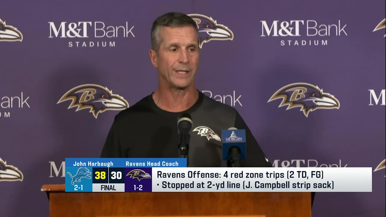 Baltimore Ravens head coach Jim Harbaugh addresses media after Week 3 ...