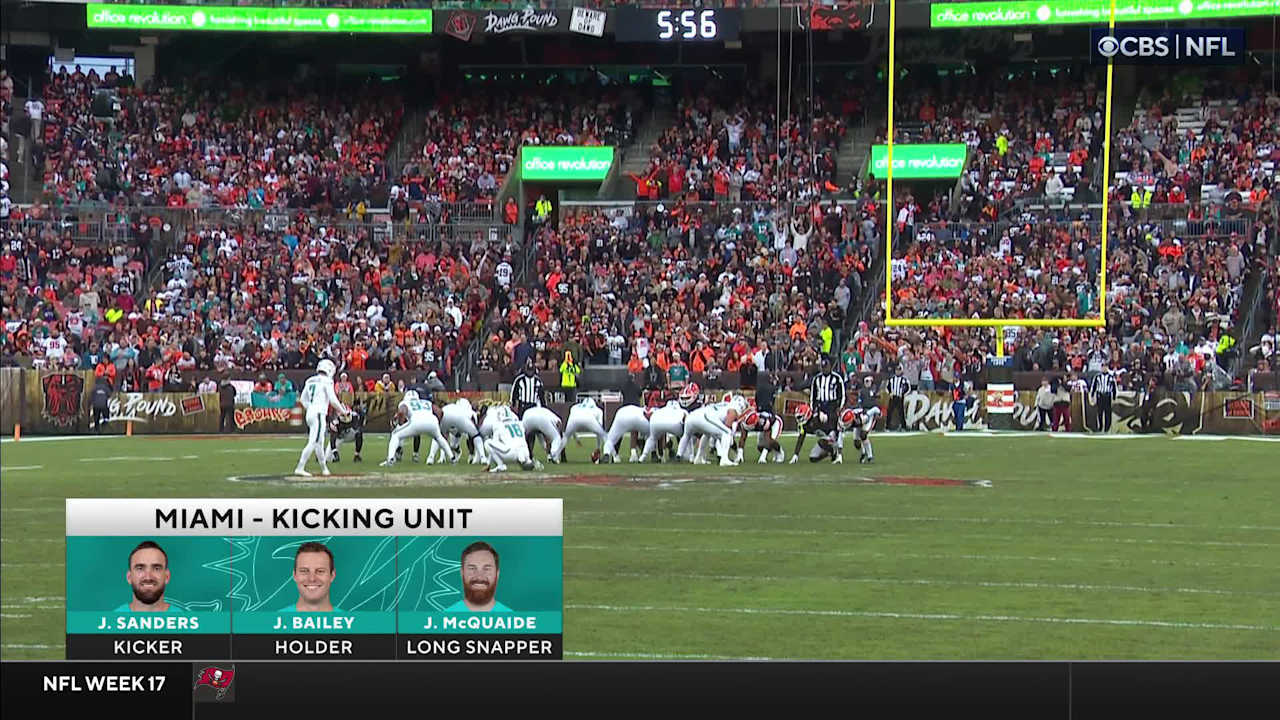 Miami Dolphins kicker Jason Sanders sneaks in a 54-yard field goal with help from a crossbar doink